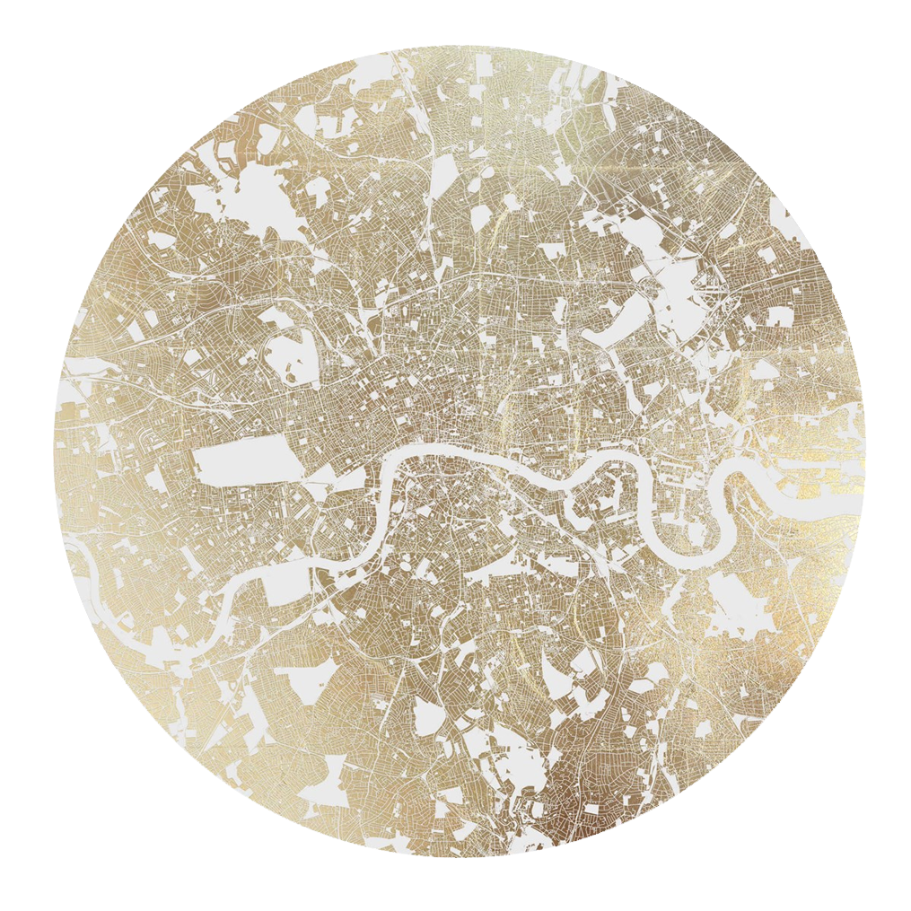 Mappa Mundi London (White On Gold) | Ewan David Eason – Clarendon Fine Art