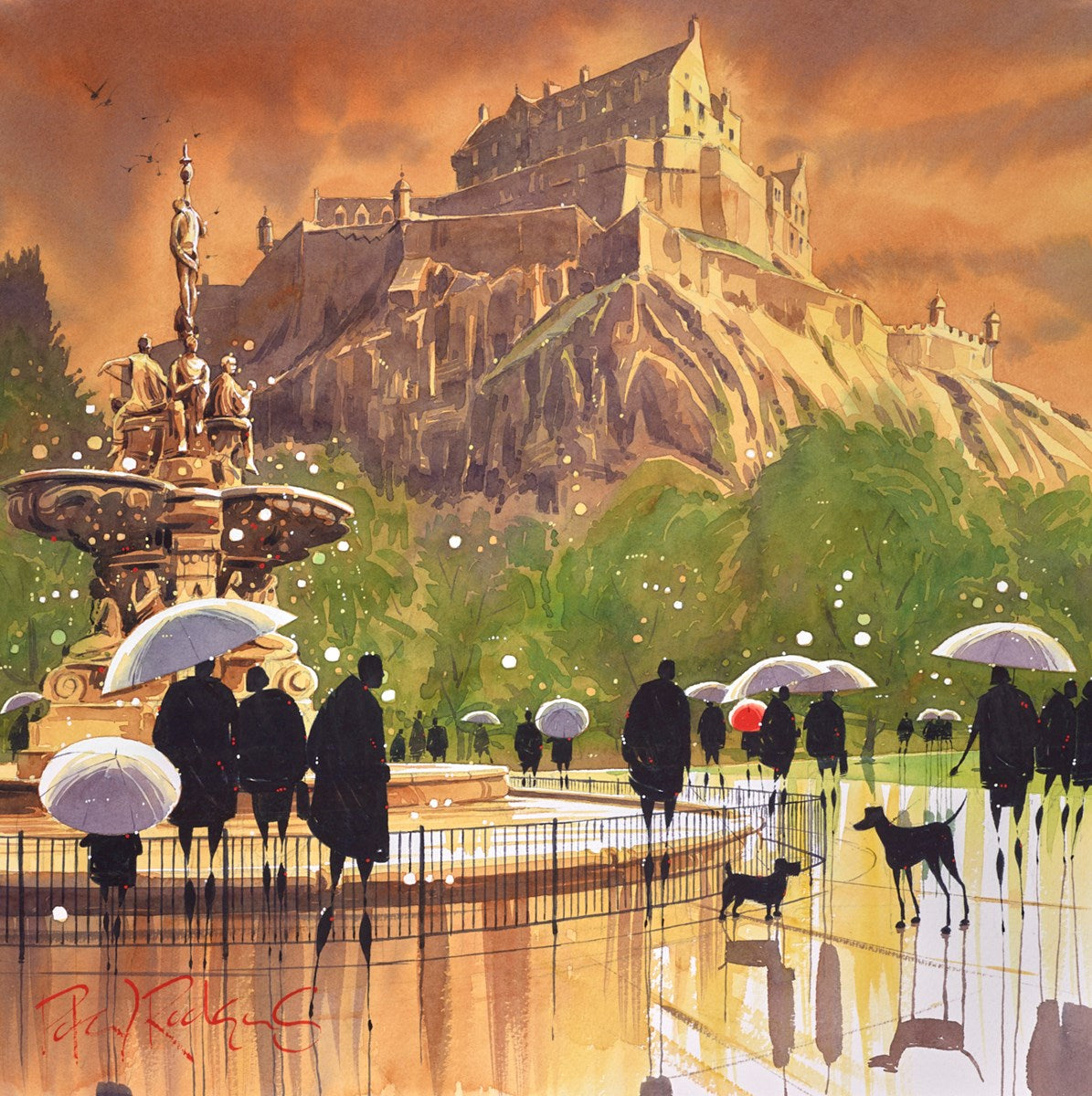 Castle And Fountain - Edinburgh | Peter J Rodgers - Clarendon Fine Art