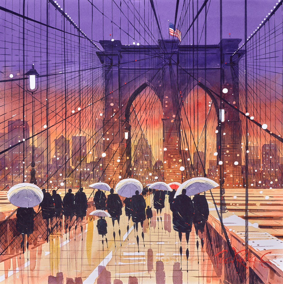 Bridge And Brollies - New York | Peter J Rodgers – Clarendon Fine Art