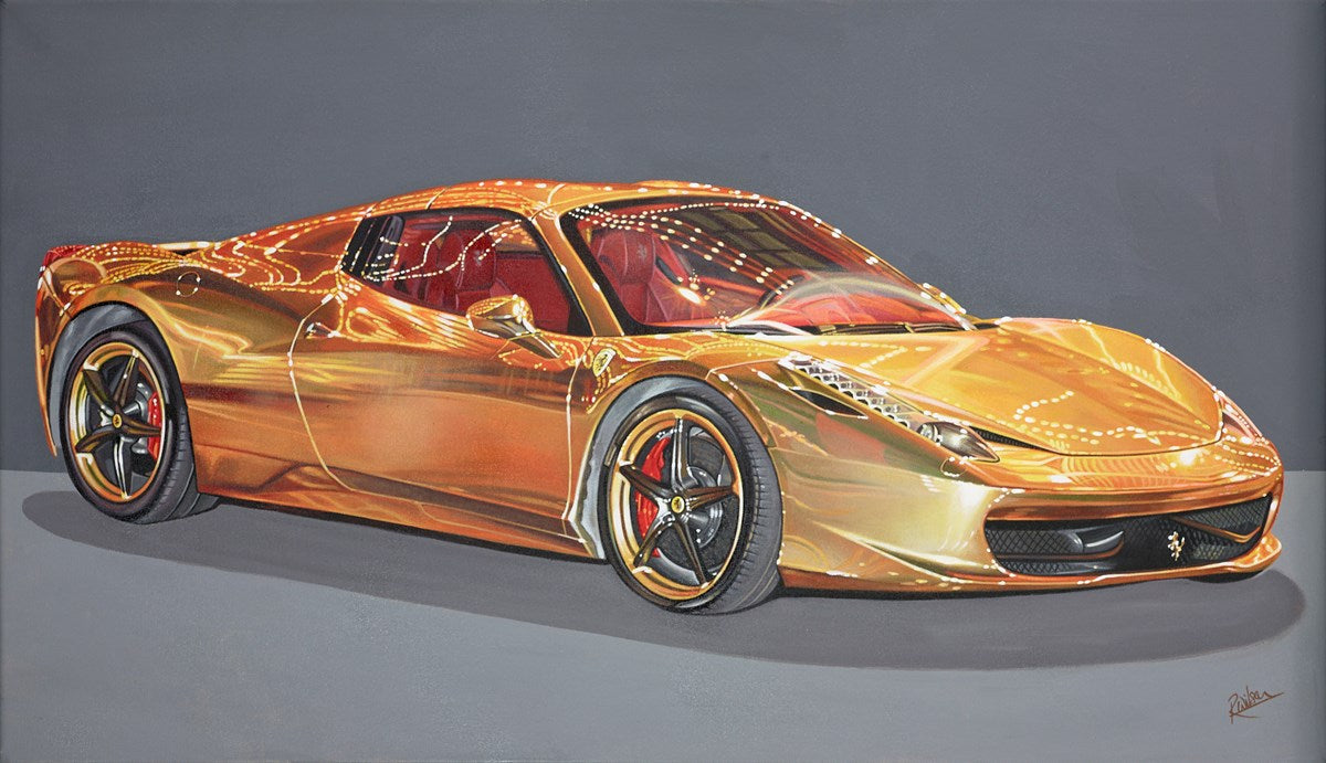 Gold Ferrari 458 Spider | Roz Wilson - Clarendon Fine Art