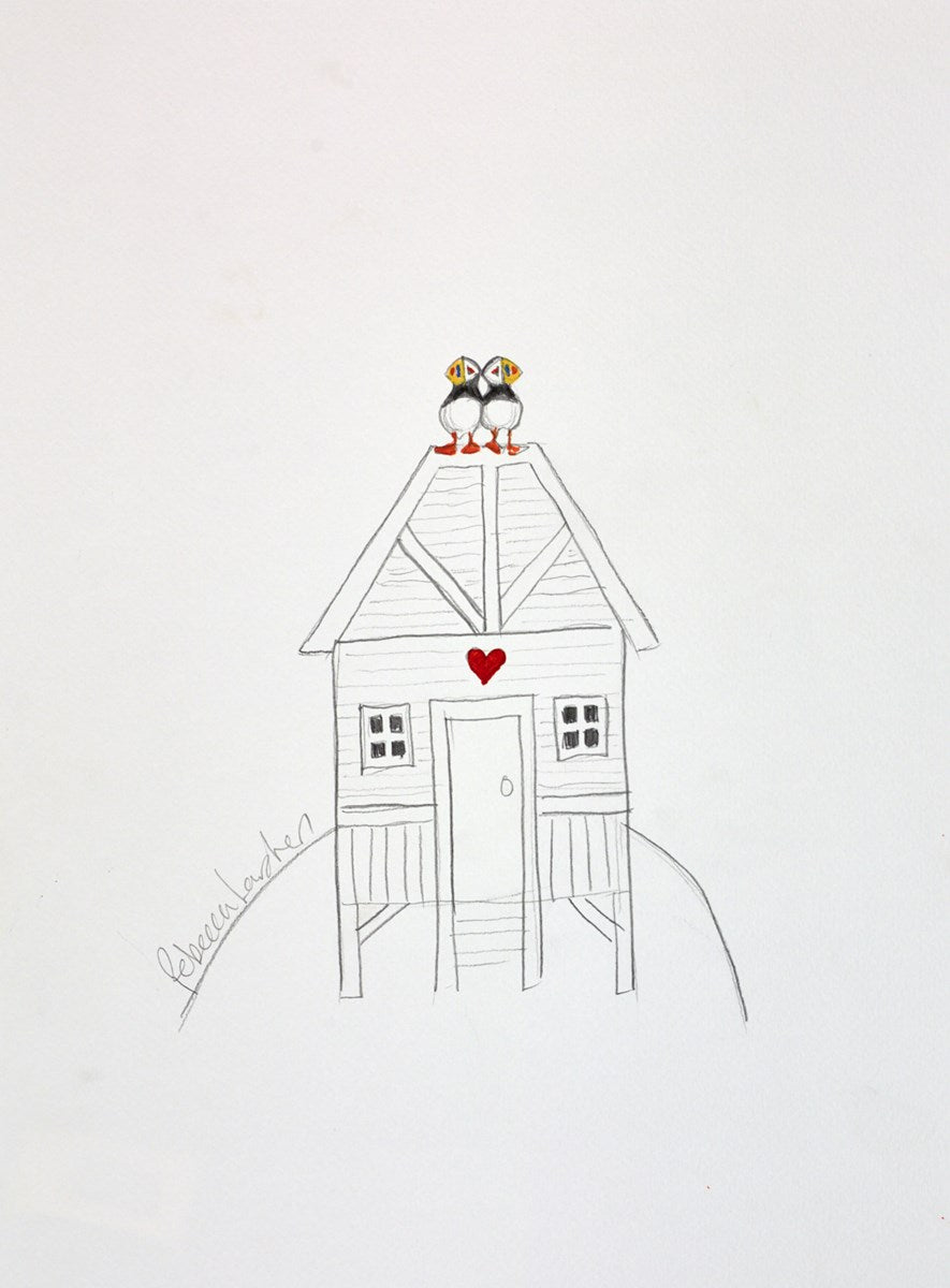 The Puffin Beach Hut Sketch II | Rebecca Lardner – Clarendon Fine Art